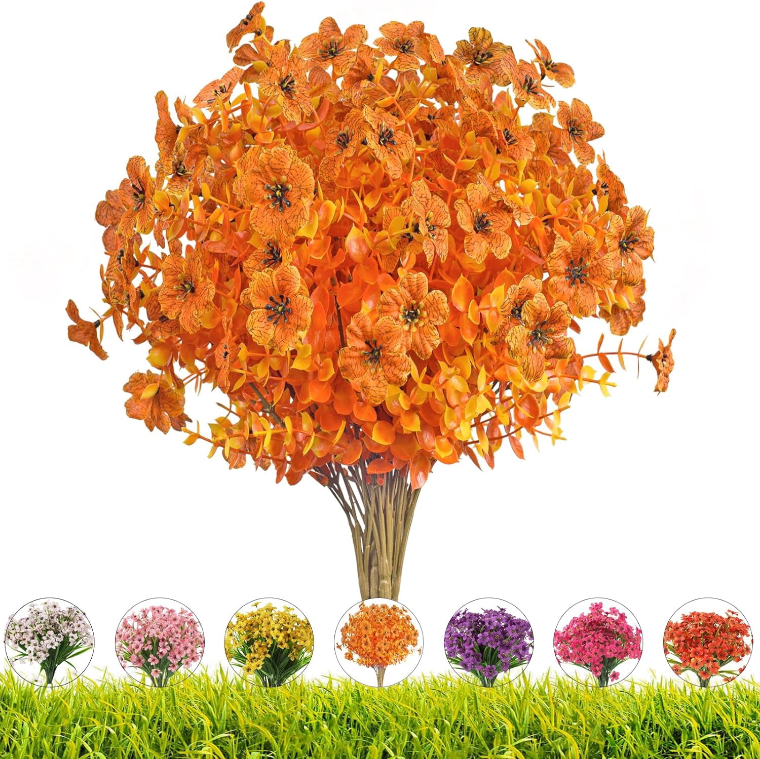 Artificial Outdoor Flowers,8 Bundles UV Resistant Fake Flowers,Outdoor ...