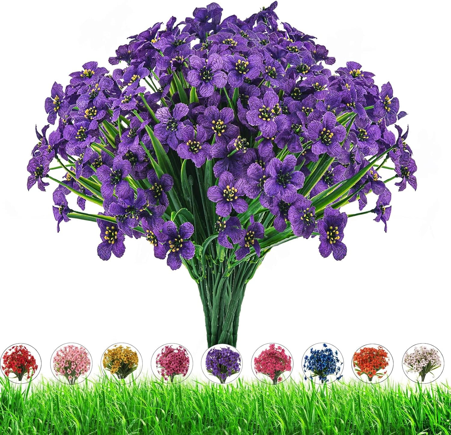 Artificial Outdoor Flowers,8 Bundles UV Resistant Fake Flowers,Outdoor ...