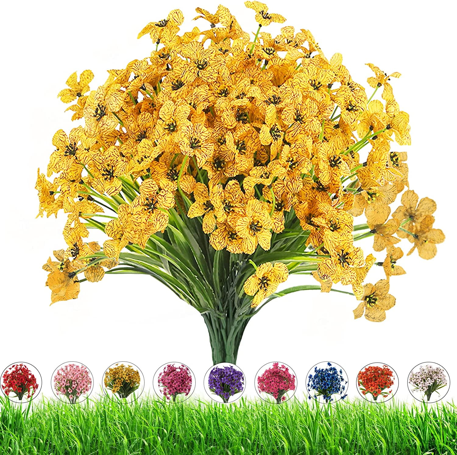 Artificial Outdoor Flowers,8 Bundles UV Resistant Fake Flowers,Outdoor ...