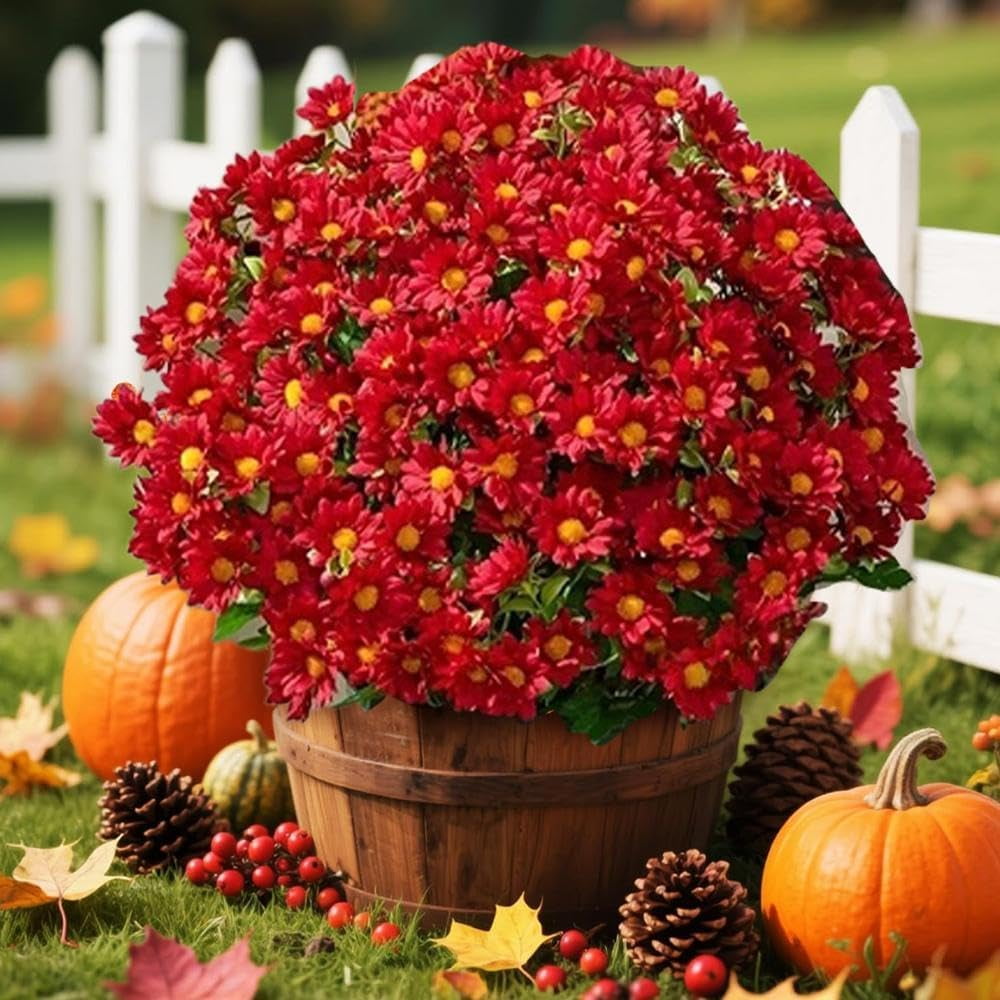 Artificial Outdoor Sunset Mums Flowers, UV Resistant, Waterproof ...