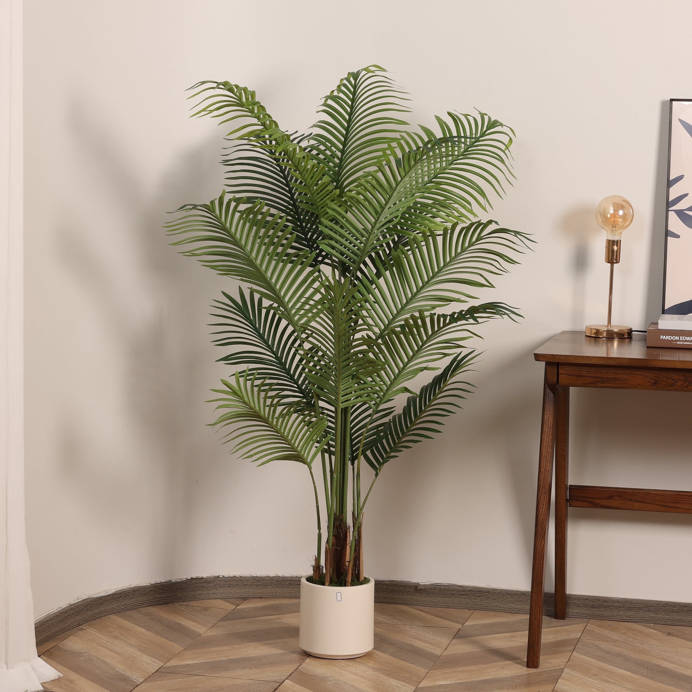 Artificial Palm Plant 5 FT， Faux Palm Tree in White Taper Planter with ...