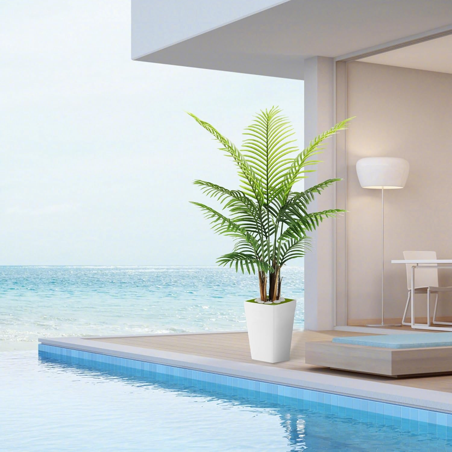 Artificial Palm Tree 5FT - Faux Palm Plants with Movable Large Pot Fake ...