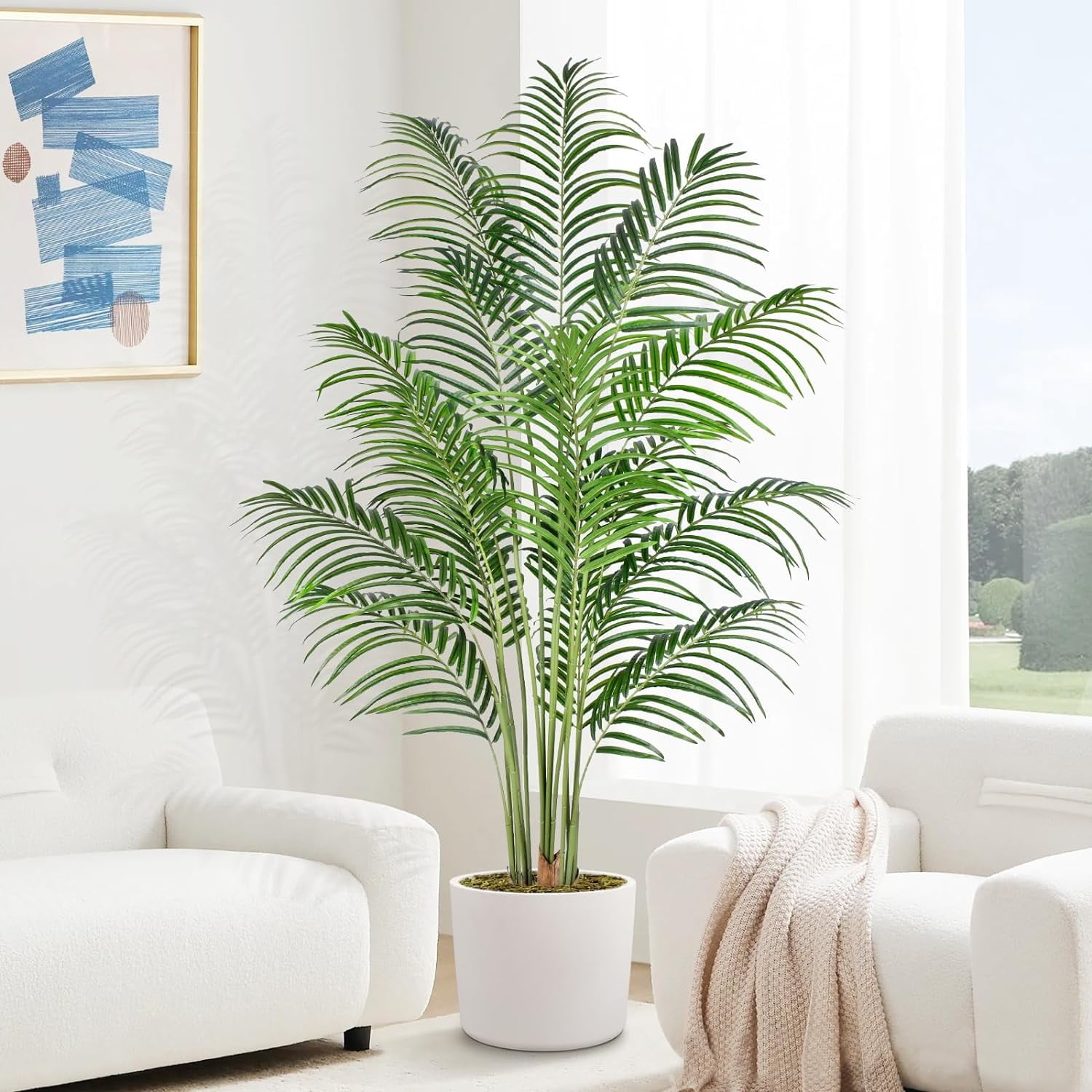 Artificial Palm Tree 6ft Tall Fake Palm Tree Indoor Decor with 18 ...