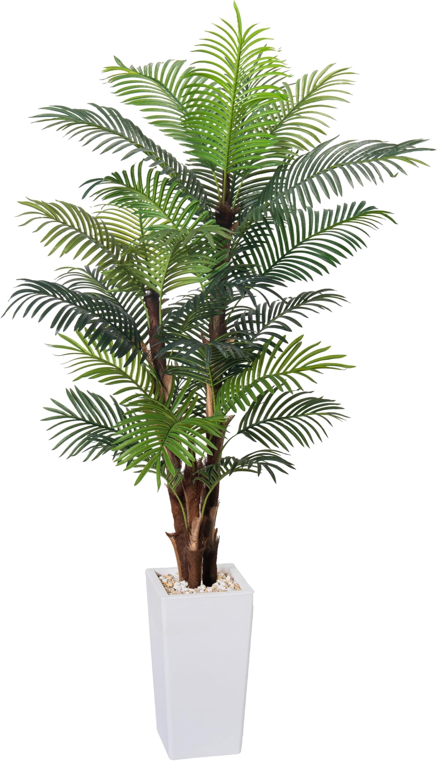 Artificial Palm Tree 7FT, Tree with Fiber Trunks and White Tall Planter ...