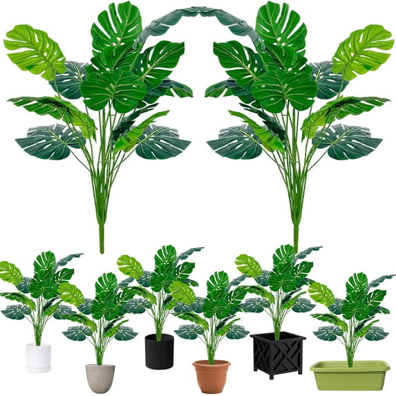 Artificial Palm Tree Leave - 2 count 28'' Tall Monstera Leaf Indoor ...