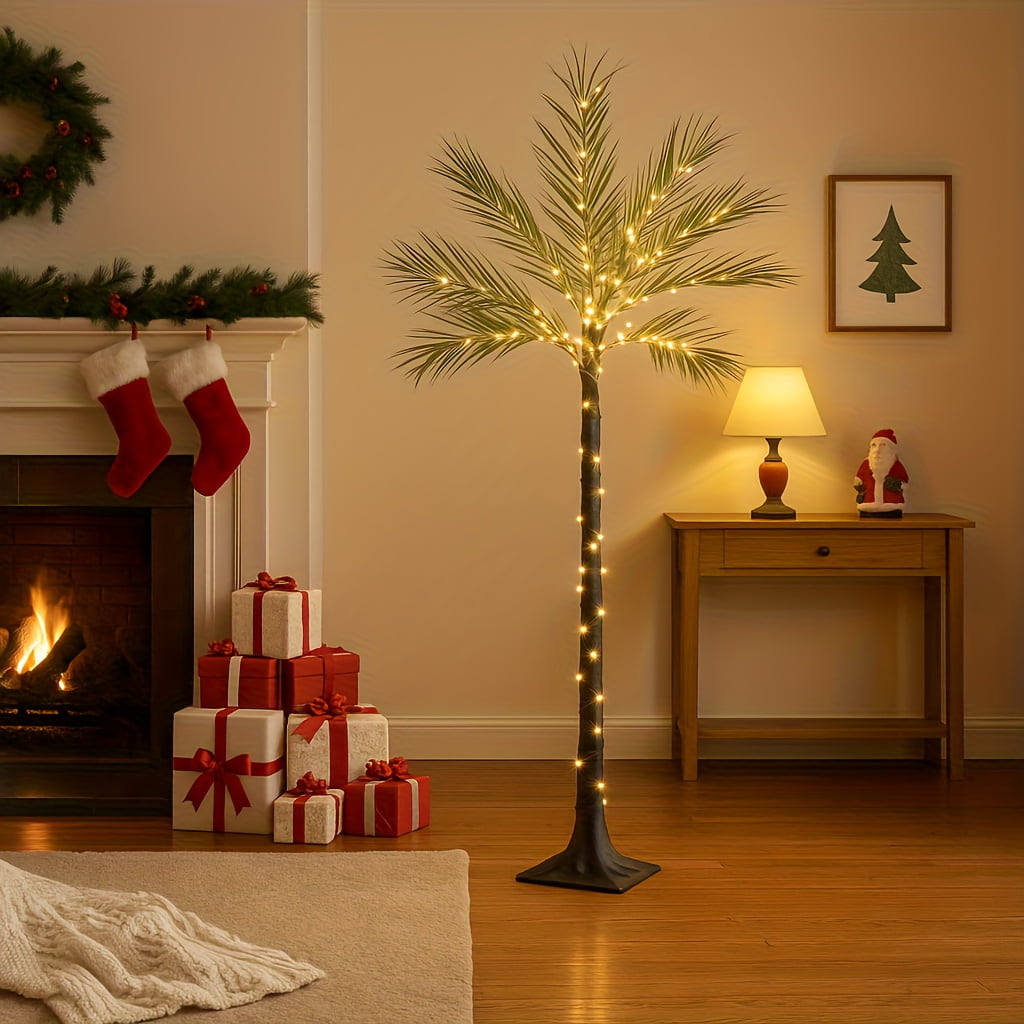 Artificial Palm Tree with Lights 6ft 300 LED Fairy Lights, Lighted Palm ...
