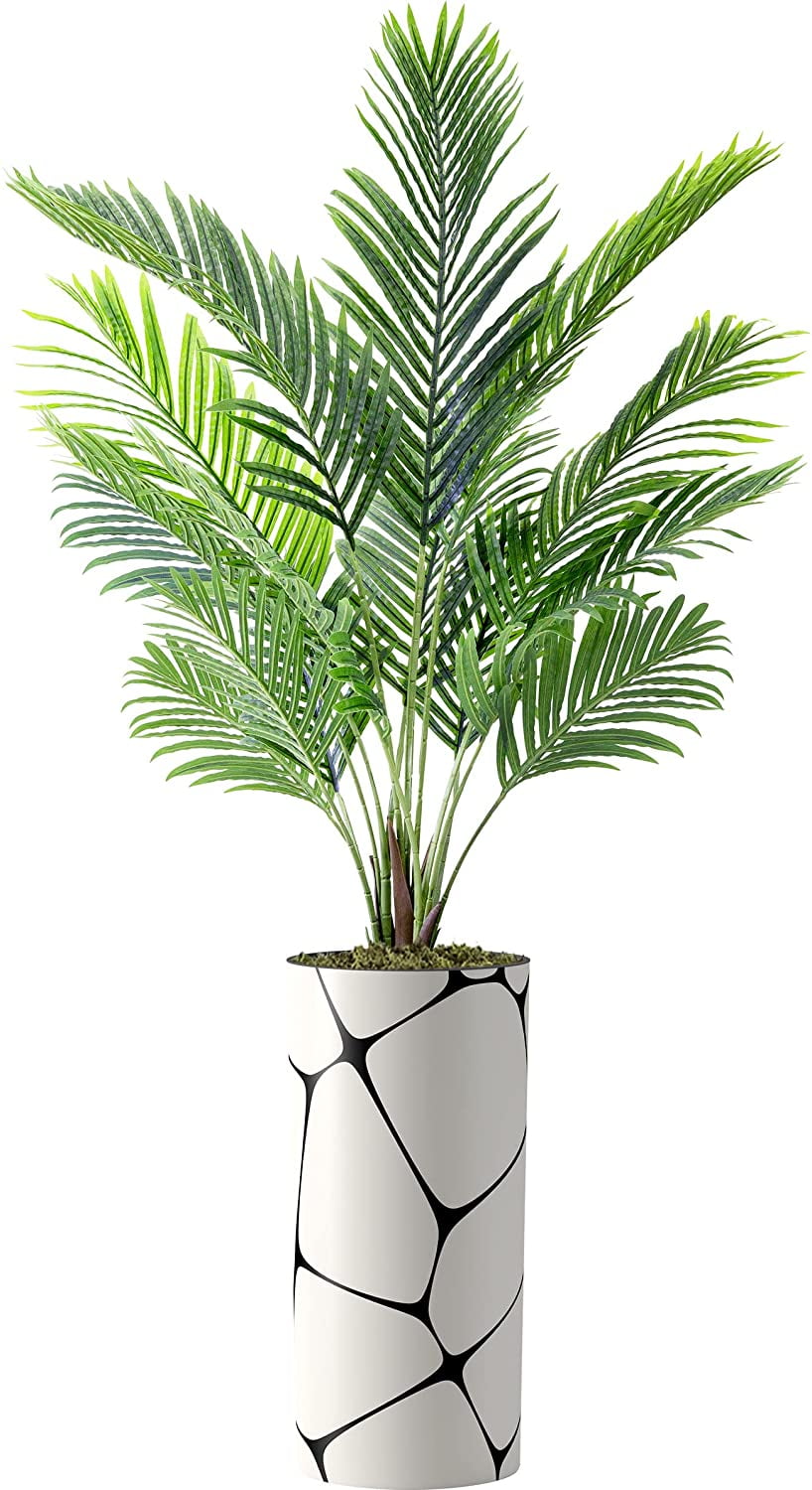 Artificial Palm Tree in Modern Planter, Fake Areca Tropical Palm Silk ...