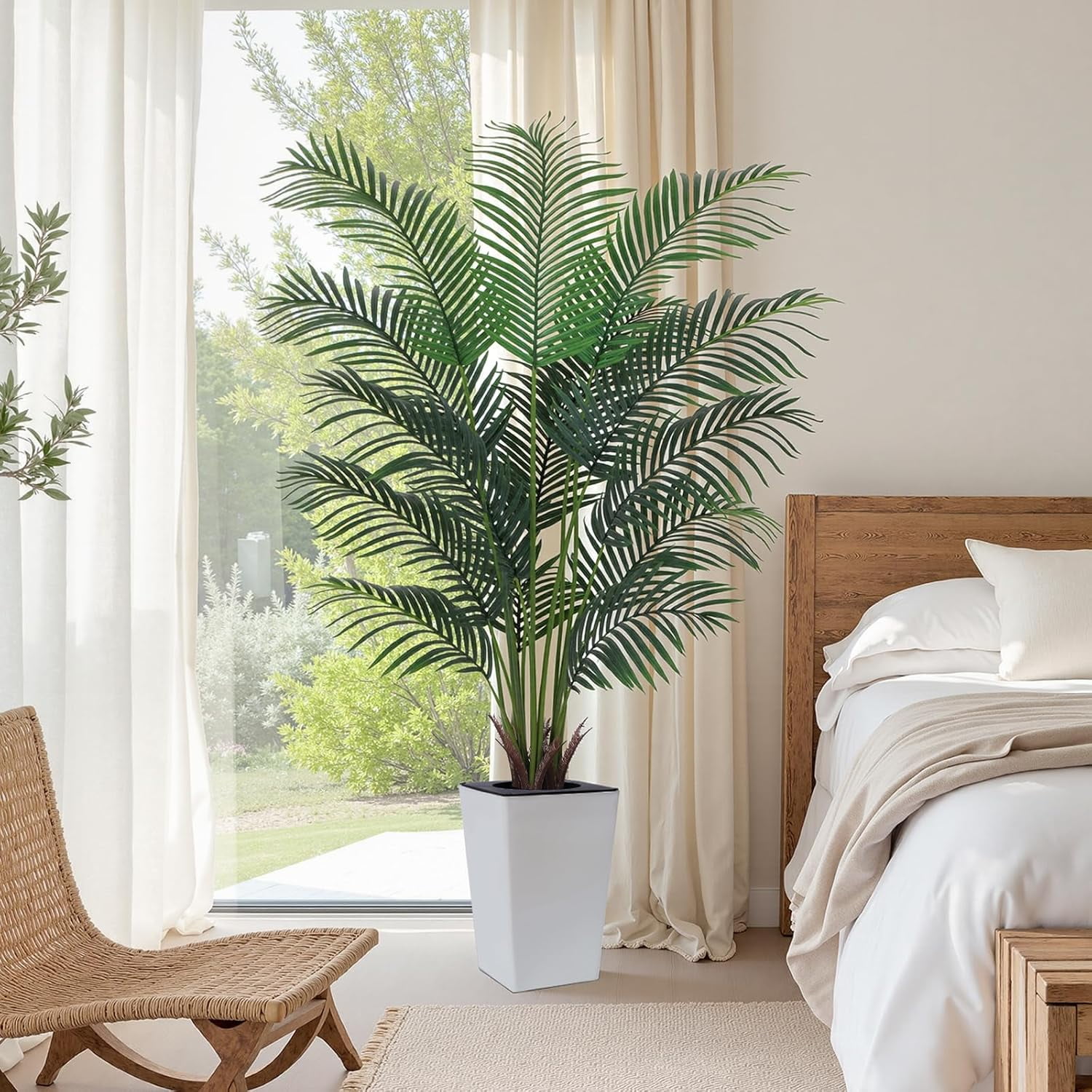 Artificial Palm Tree with White Tall Planter, 6ft Tall Potted ...