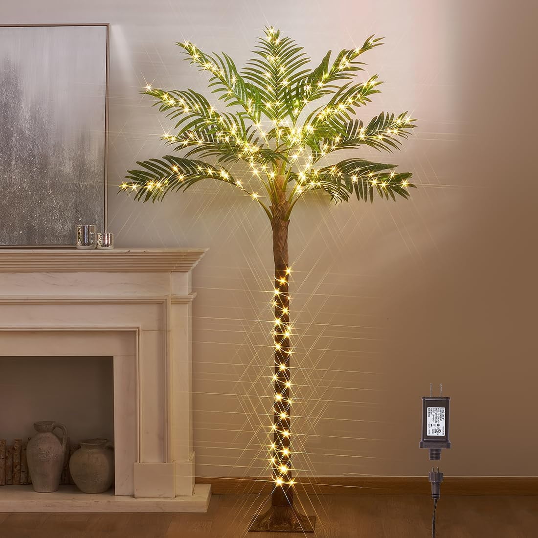Artificial Palm Tree with Lights 6FT 220 LED Fairy Lights, Lighted Palm ...