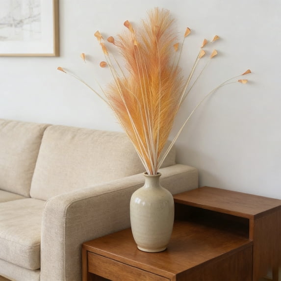 Artificial Pampas Grass, 24 Inch Faux Velvet Floral Stems, Boho Home ...