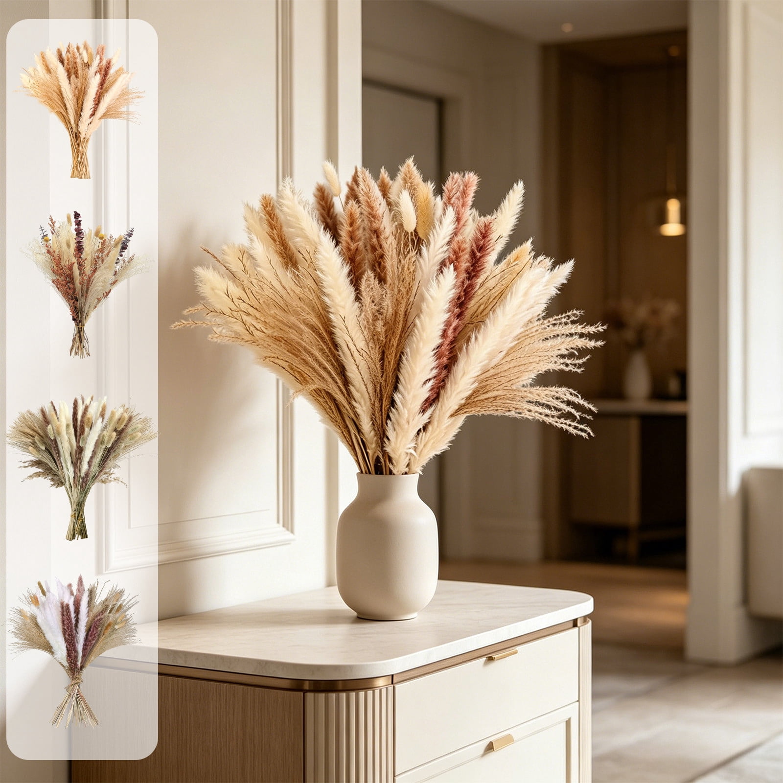 Artificial Pampas Grass Decor Set with Bunny Tails Dried Flowers, Boho ...
