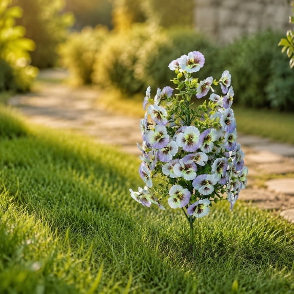 Artificial Pansy Flower Bush with Ground Stake, UV Resistant Fake Plant ...