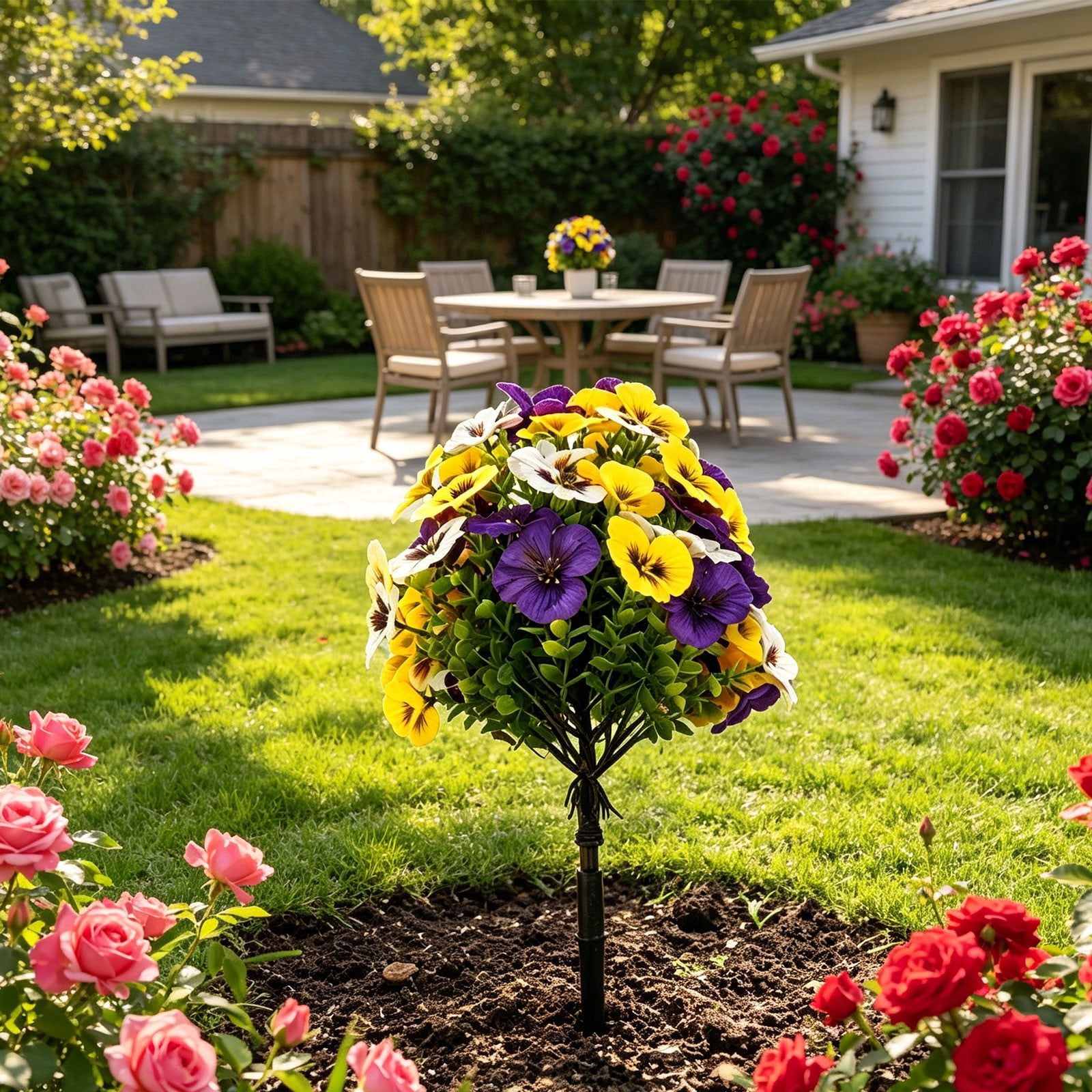 Artificial Pansy Shrubs With Ground Insert Outdoor Garden Decor, UV ...