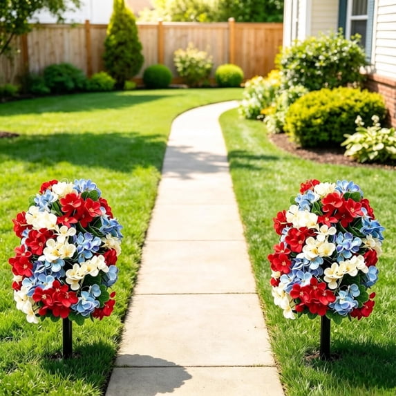 Artificial Patriotic Flowers with Ground Stake, Red White and Blue ...