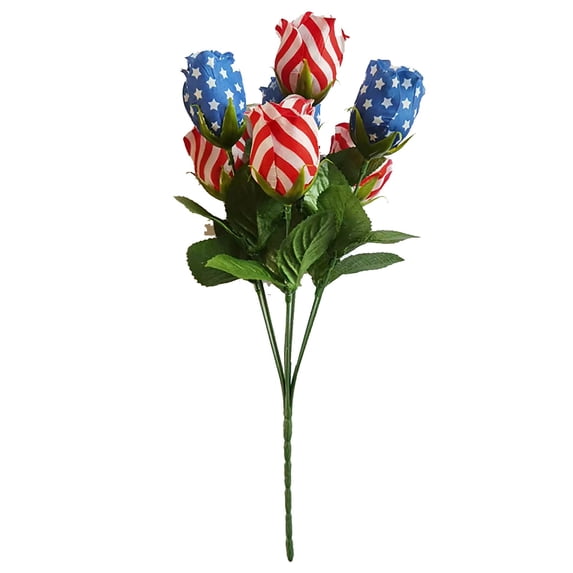 Artificial Patriotic Roses Bouquet, Red Blue White Cemetery Flowers ...