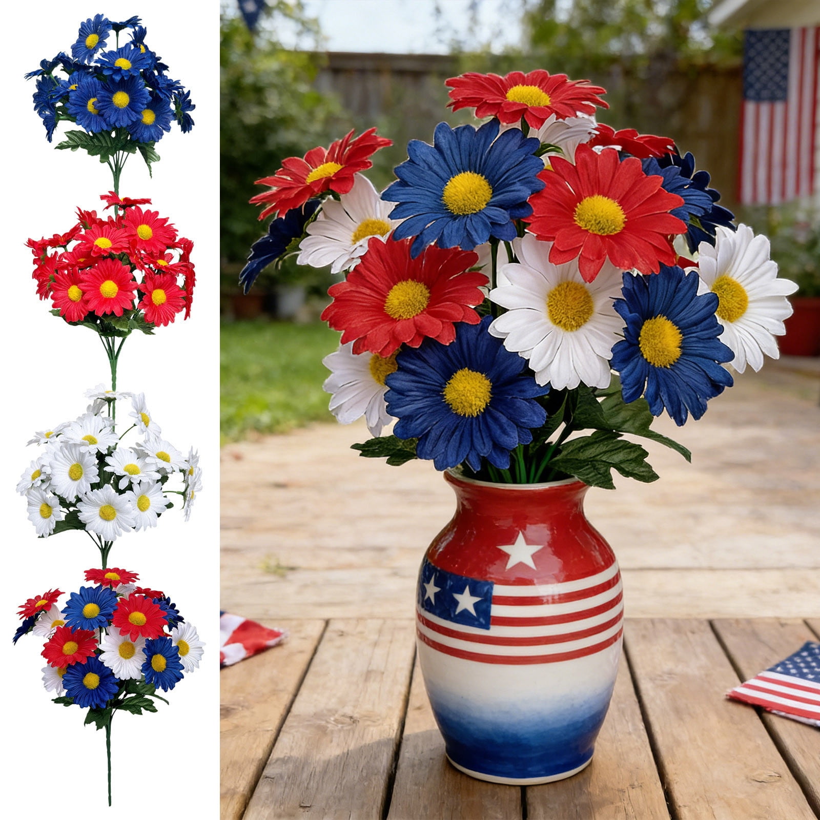 Artificial Patriotic Wreath for Front Door, Red White Blue Faux Flowers ...