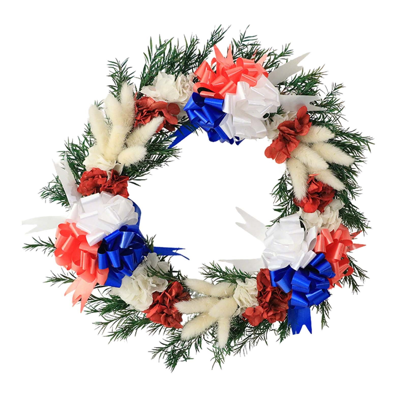 Artificial Patriotic Wreath with Red White Blue Bows, Plastic Faux ...