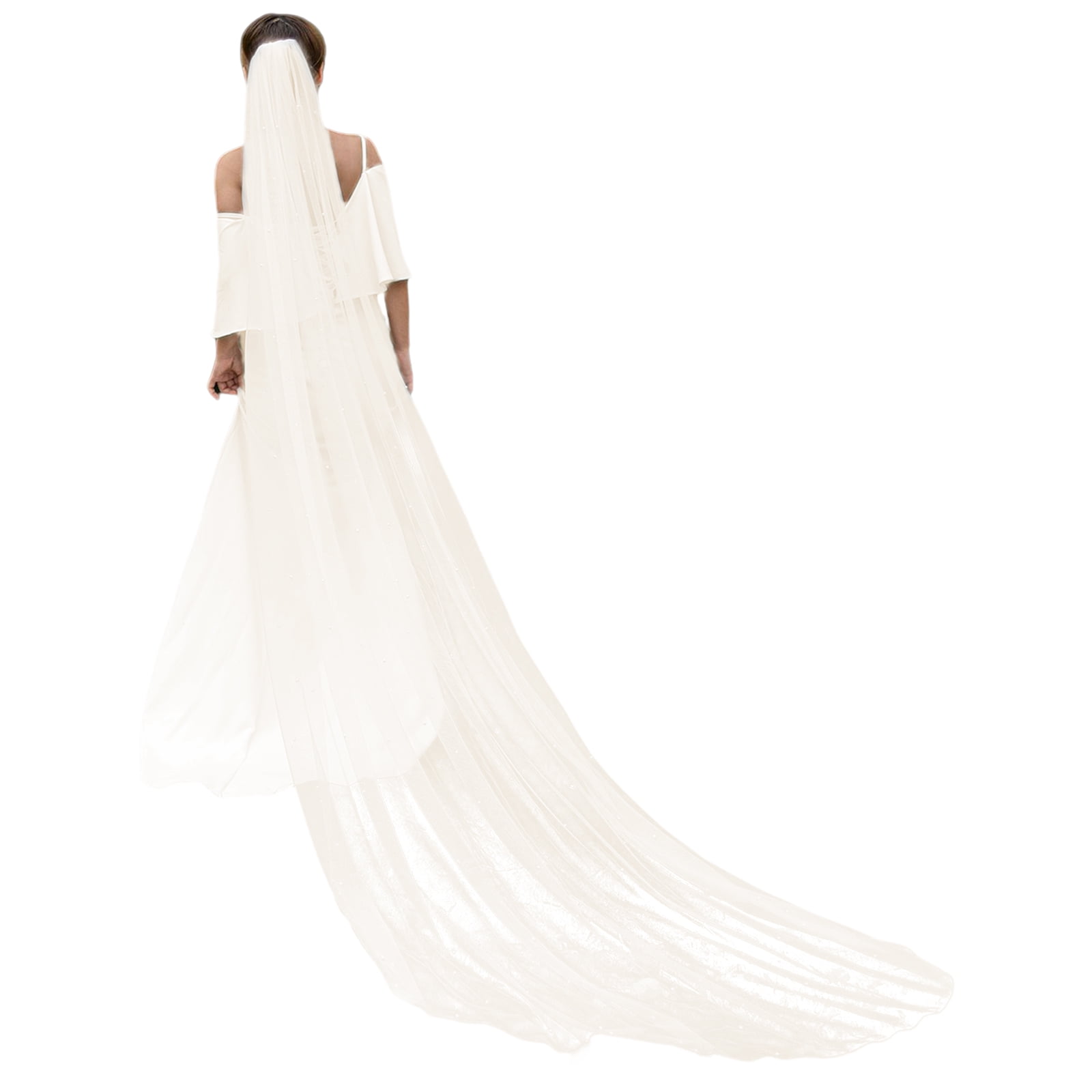 Artificial Pearls Decors Cathedral Bridal Veil With Hair Comb 1 Layer ...