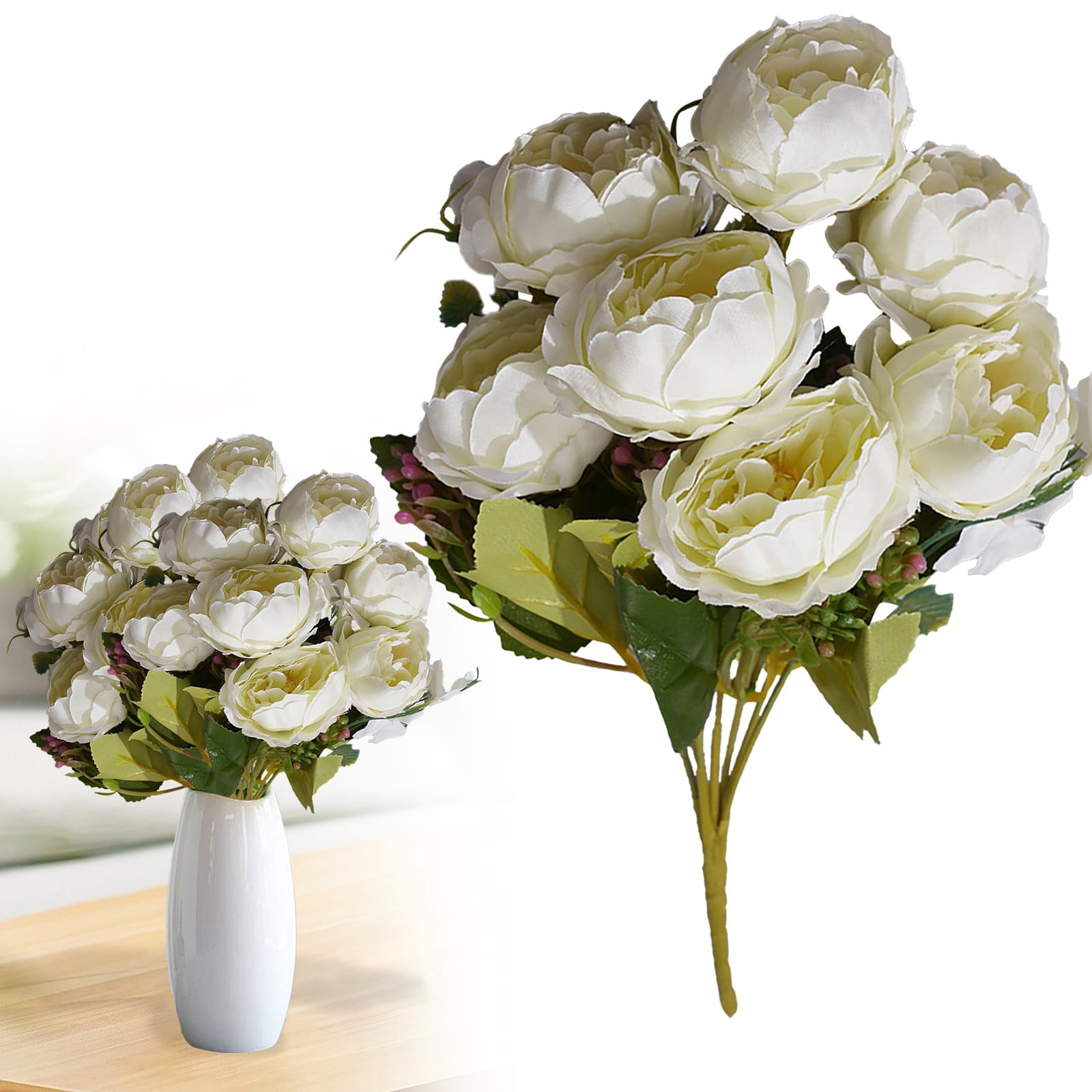 Artificial Peonies Realistic Flowers with Stems 7 Heads Real Touch Fake ...