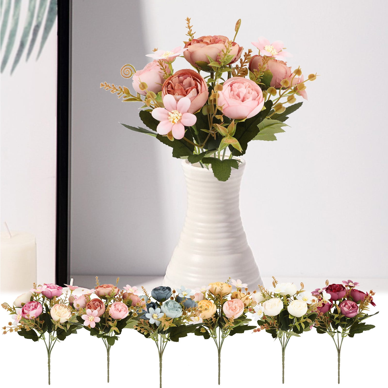 Artificial Peonies Silk Flowers,6 Pack Faux Peony Bouquet 5 Bundles ...