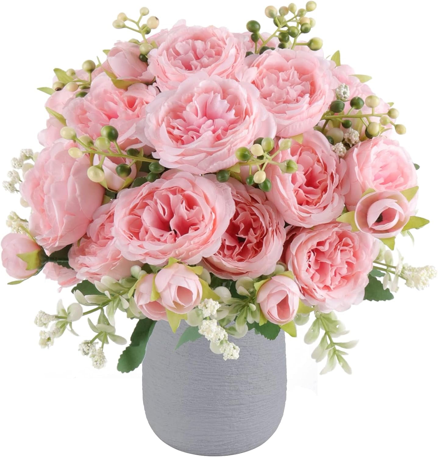 Artificial Peonies Silk Flowers, Pink Faux Peony Bouquet 2 Bundles ...