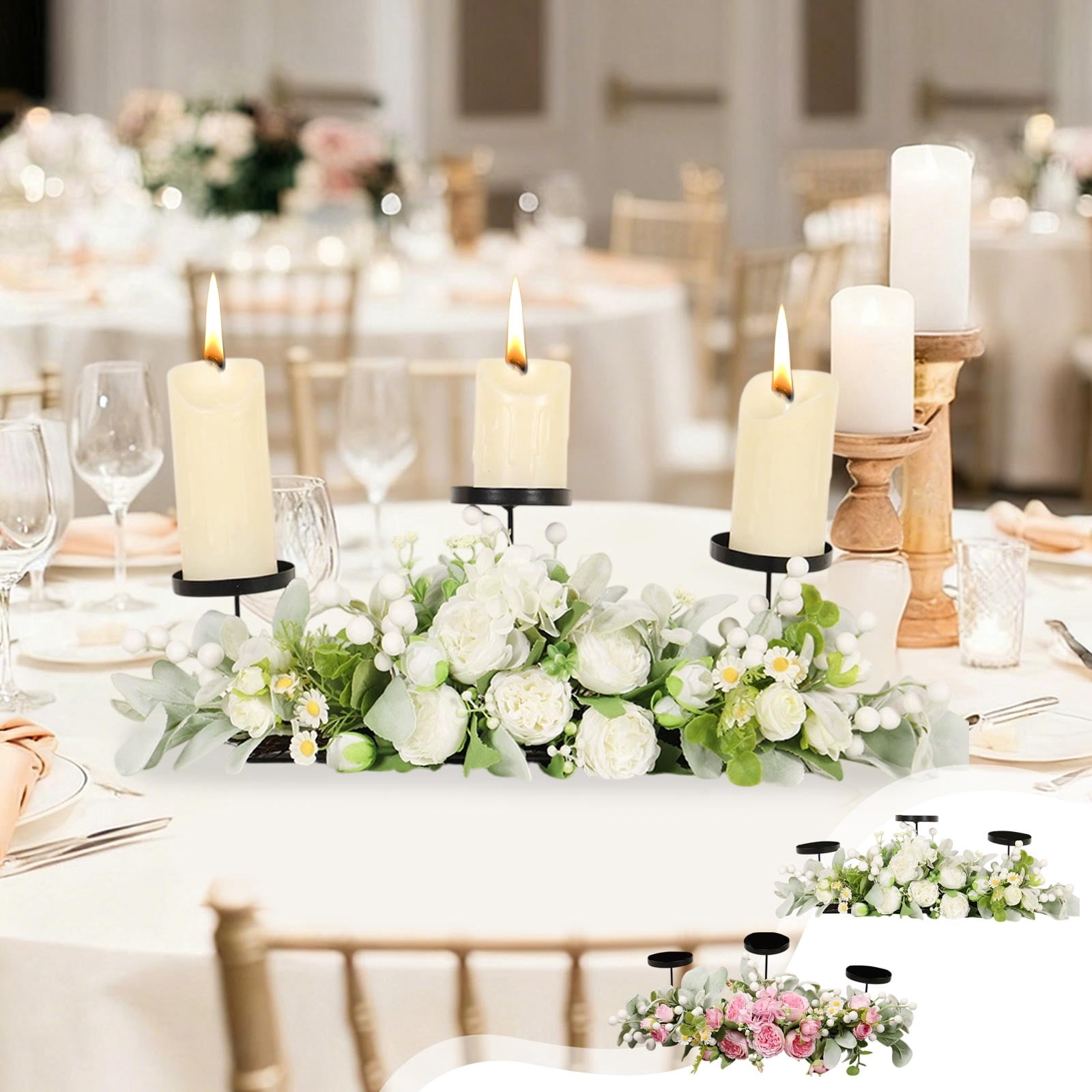 Artificial Peony Floral Centerpiece Candelabra | Iron Base | Faux ...