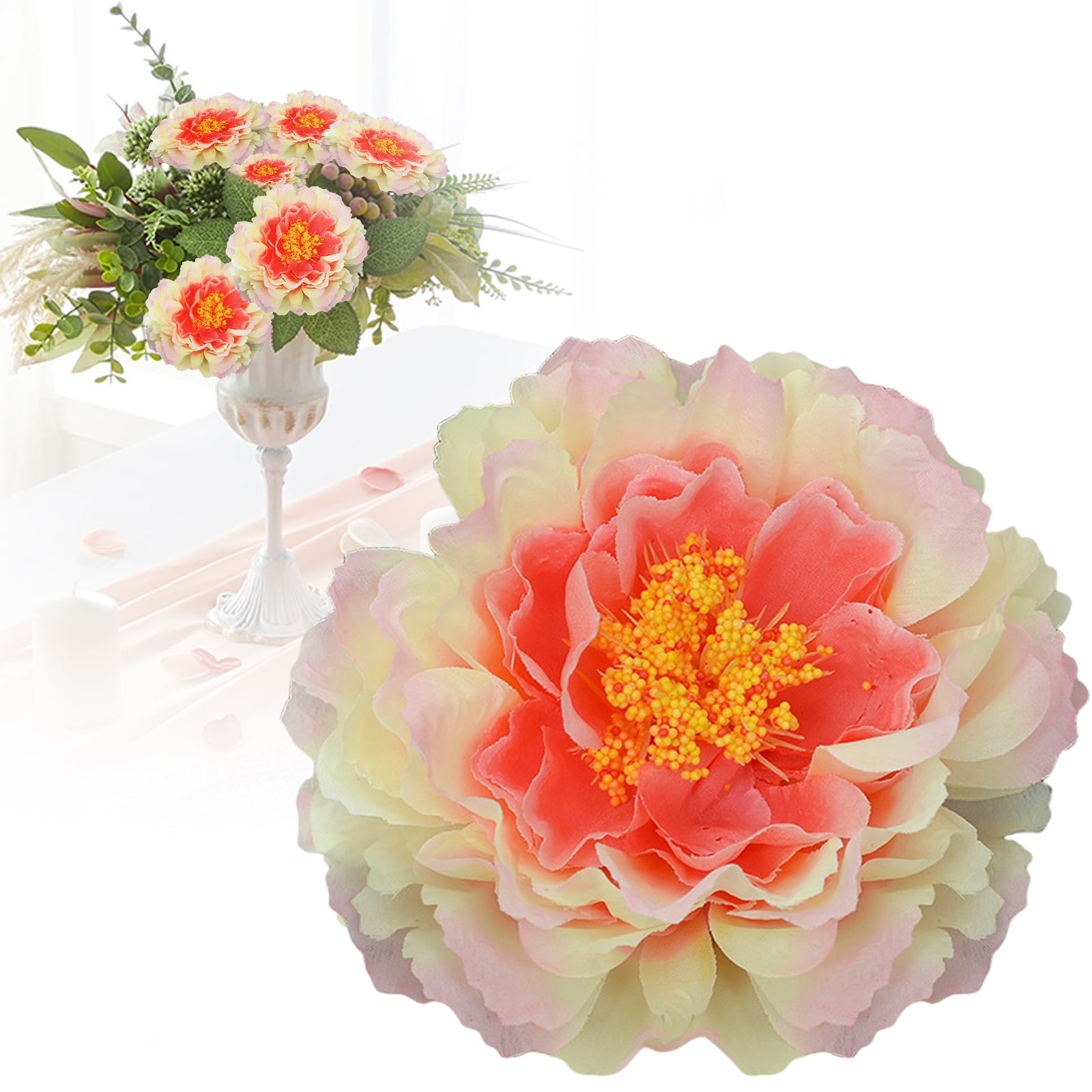 Artificial Peony Flower Head – 13cm Champagne Silk Fake Bloom for DIY ...