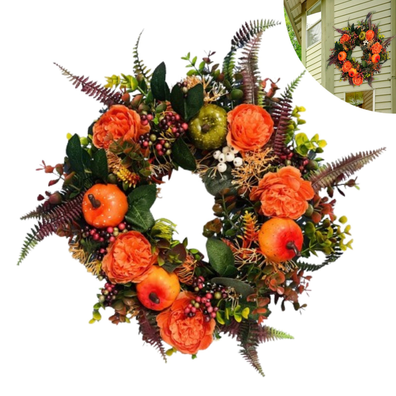 Artificial Peony Flower Wreath 19 Inch Vintage Blooming Silk Peonies ...