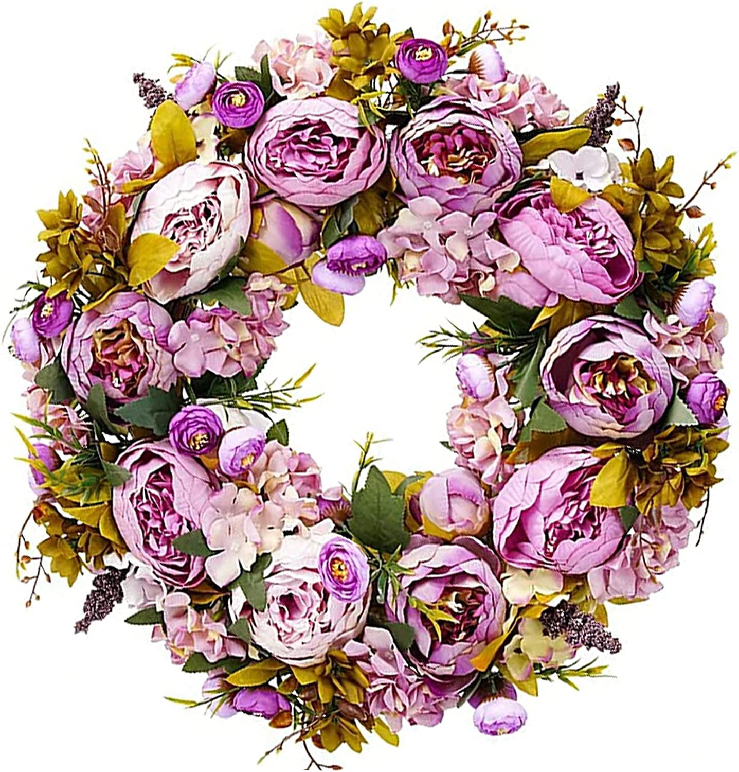 Artificial Peony Flower Wreath 19Inch Vintage Blooming Silk Peonies ...