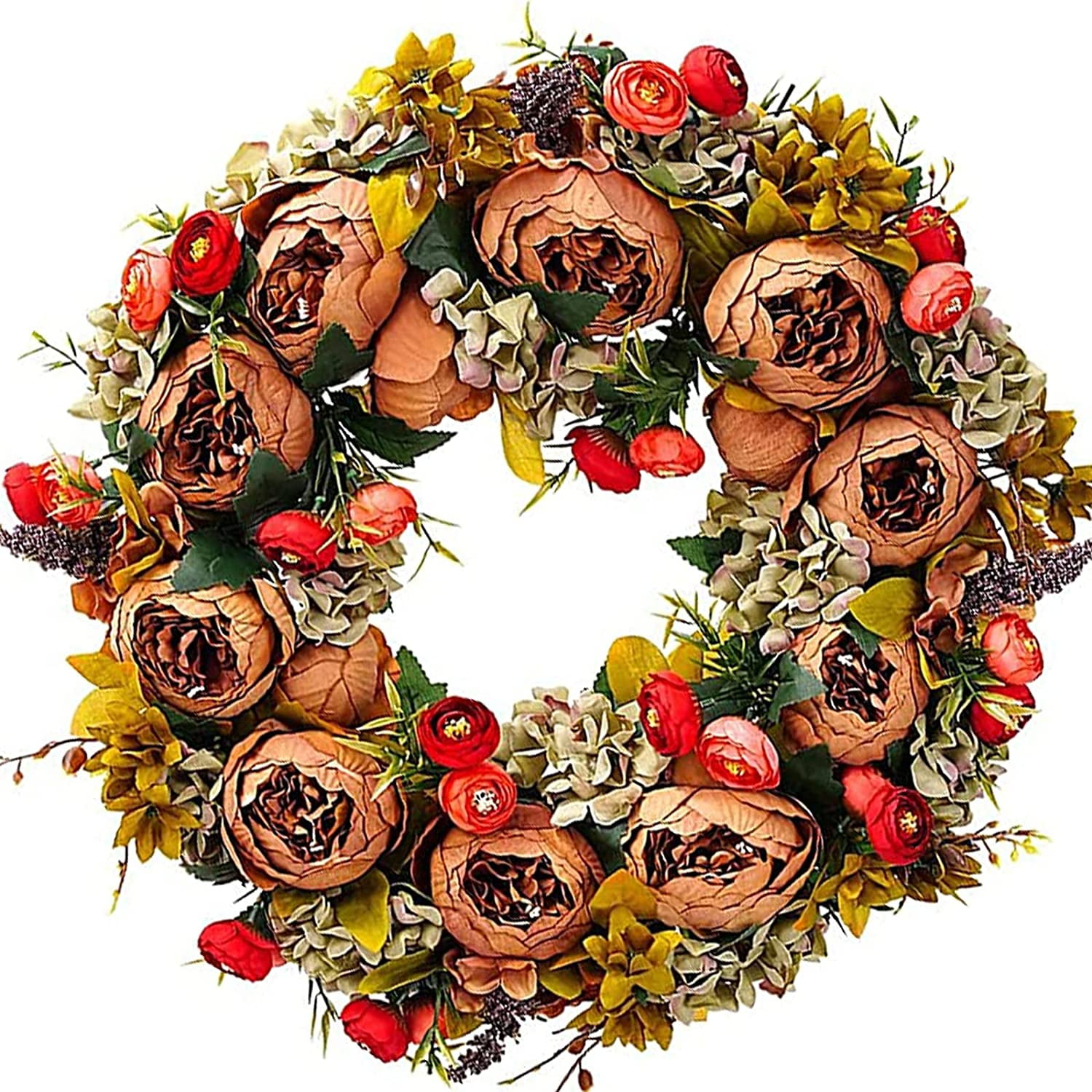 Artificial Peony Flower Wreath 19Inch Vintage Blooming Silk Peonies ...