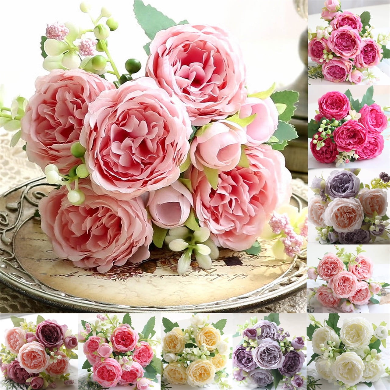 Artificial Peony Silk Flowers Bouquet | Realistic Fake Floral ...
