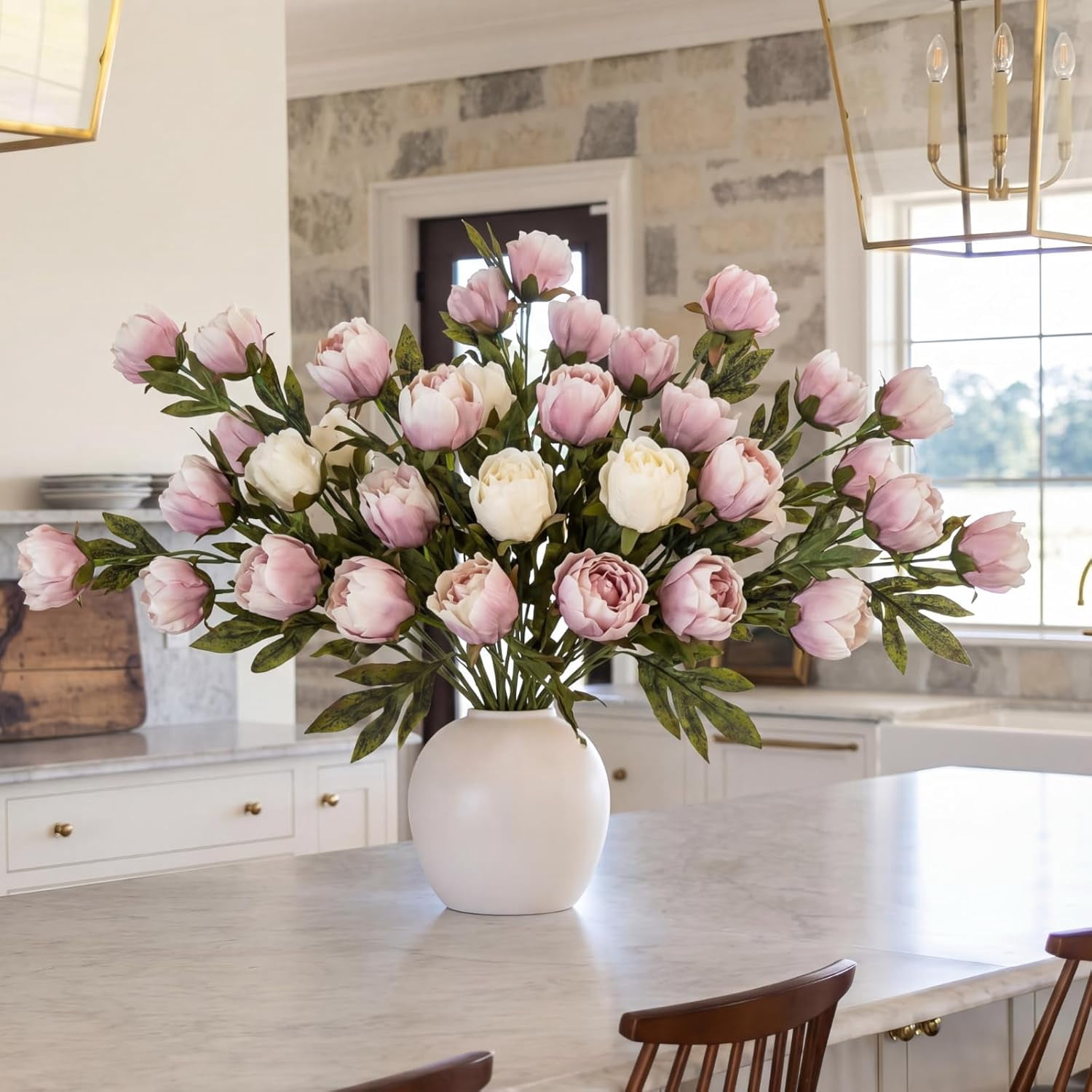 Artificial Peony Stems Bulk Pack of 8 Multi Color Silk Faux Flowers for ...