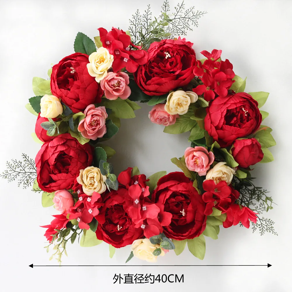 Artificial Peony Wreath Garland Rattan Home Decor Wedding Wreath Flower ...
