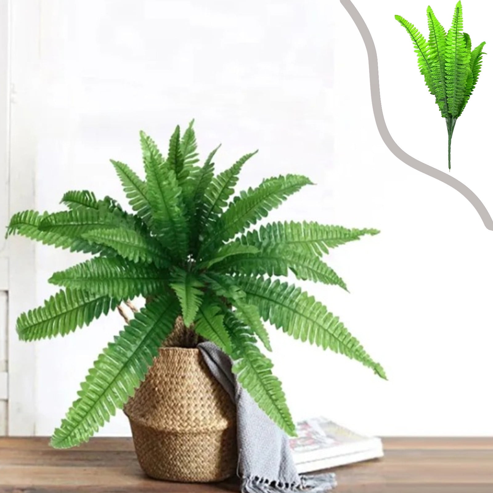 Artificial Persian Fern Silk Plant with Straw Pot | 22.83 inch Lifelike ...