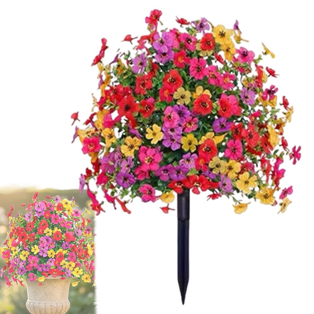 Artificial Petunias with Ground Stake, UV Resistant and Waterproof Faux ...