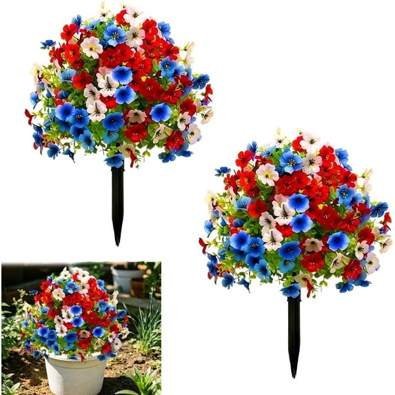 Artificial Petunias with Ground Stake - UV Resistant & Waterproof Faux ...