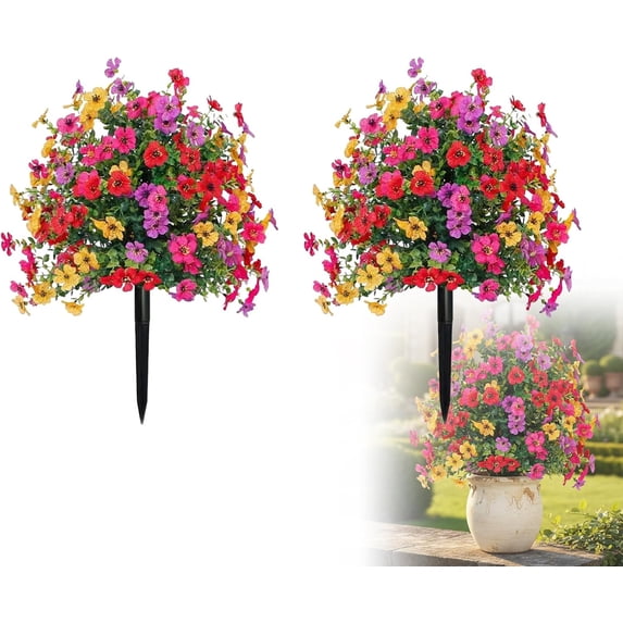 Artificial Petunias with Ground Stake – 22in Outdoor Faux Flowers for ...