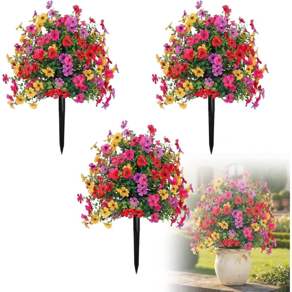 Artificial Petunias with Ground Stake – 22in Outdoor Faux Flowers for ...