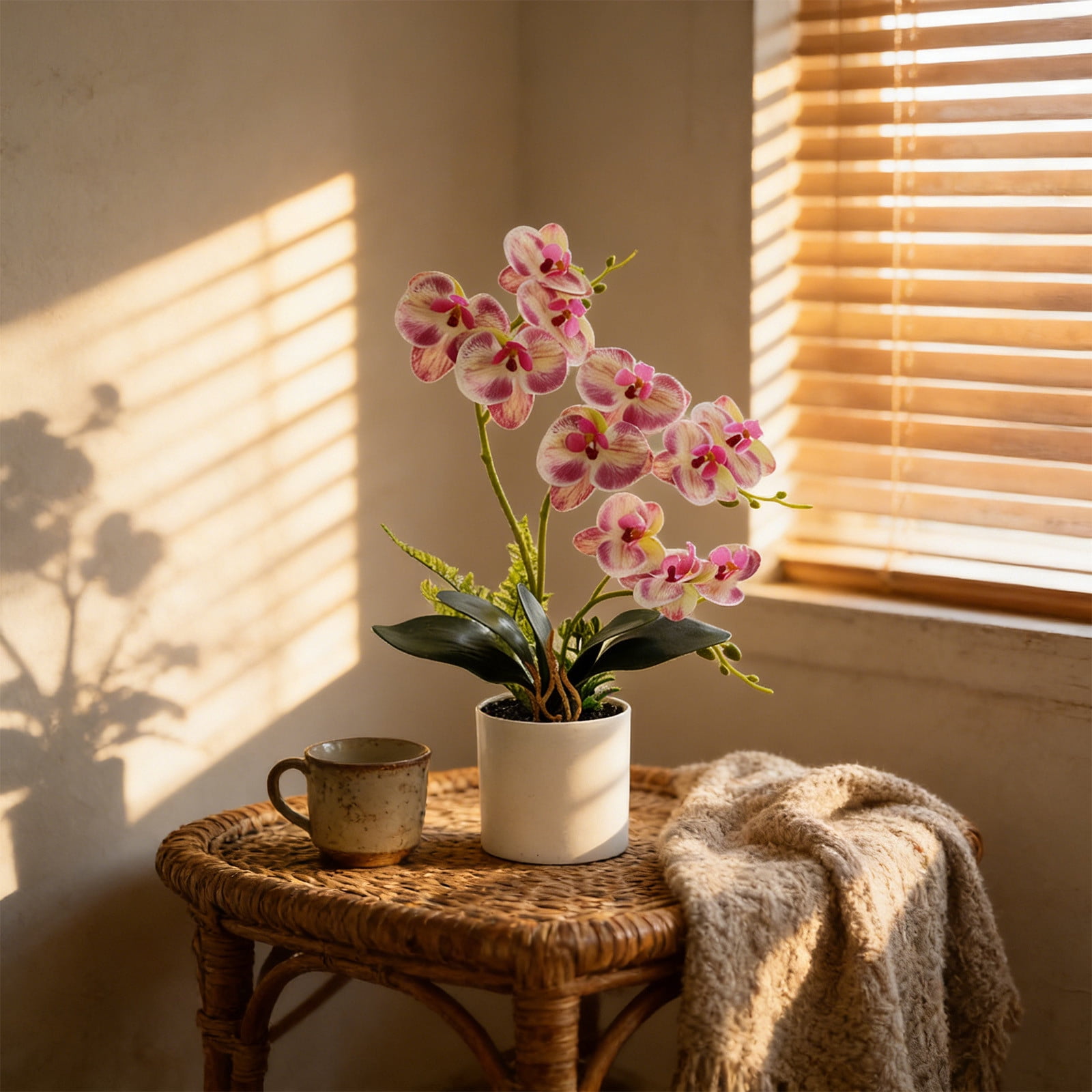 Artificial Phalaenopsis Orchid Bonsai in Plastic Pot - Silk Flowers ...