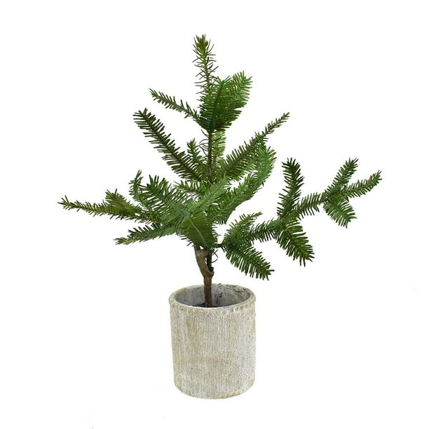 Artificial Pine Tree in Cement Planter, 16-Inch - Walmart Business Supplies