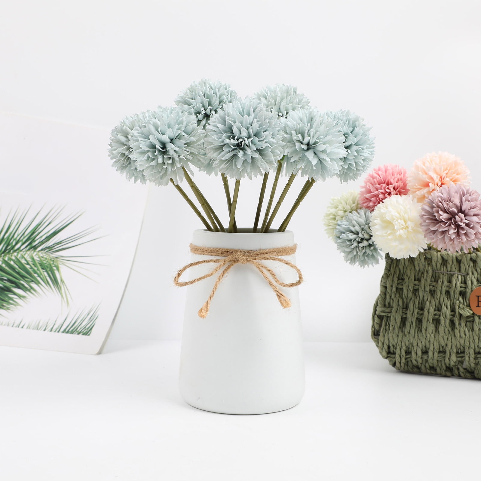 Artificial Ping Pong Chrysanthemum Bouquet Fake Flower Stems with ...