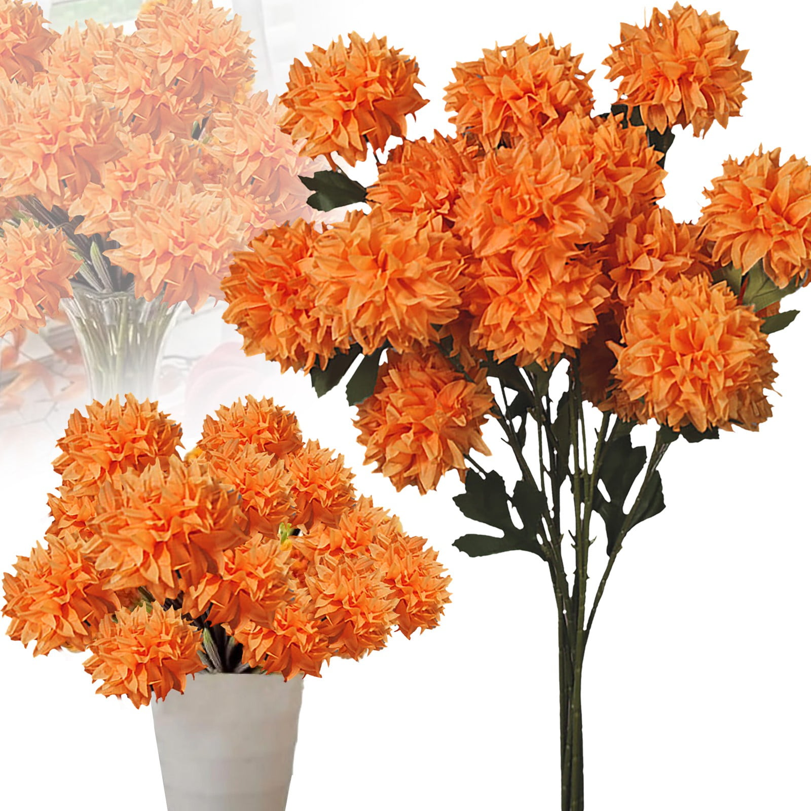 Artificial Ping Pong Chrysanthemum Bouquet, Orange Fall Decor ...