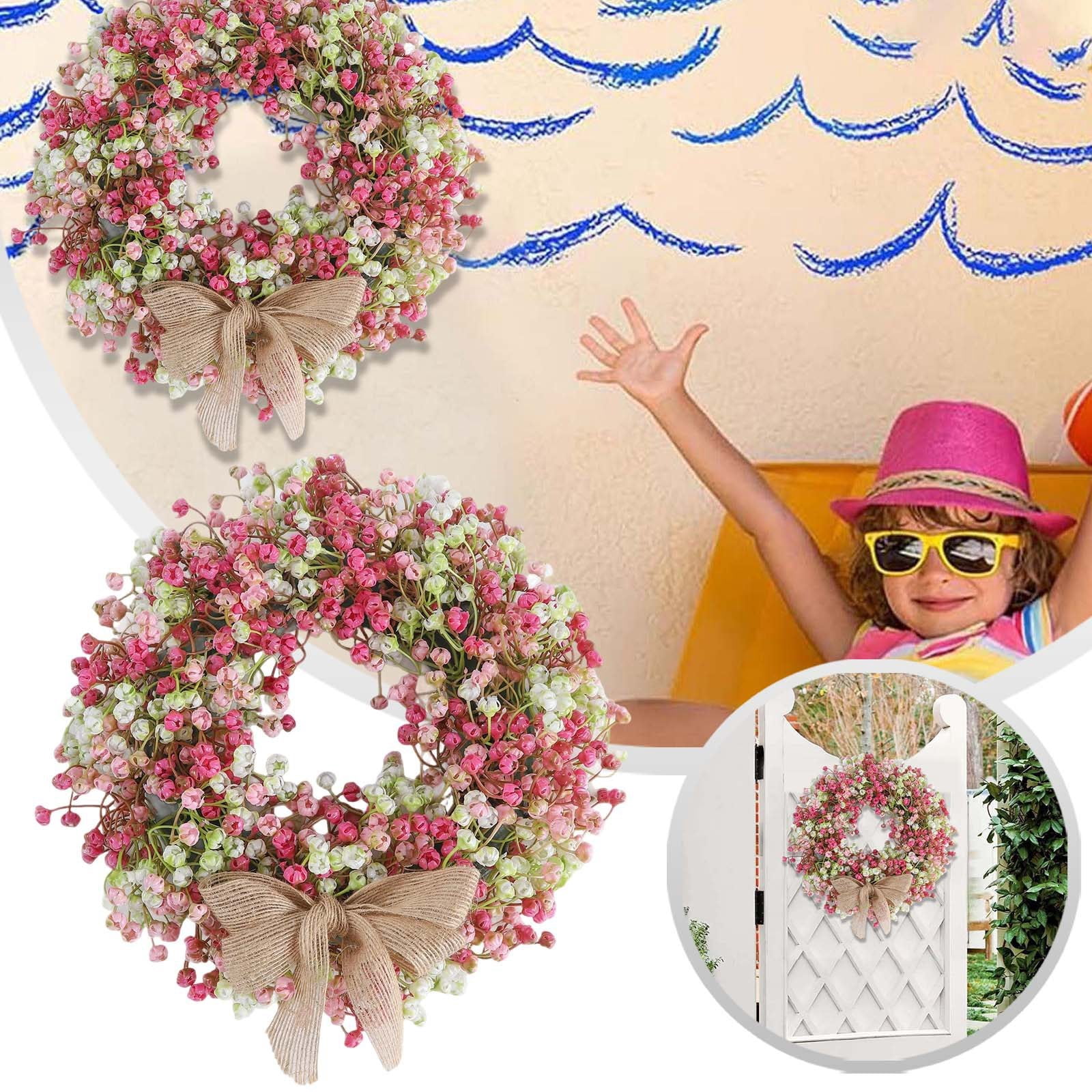Artificial Pink Floral Wreath with Burlap Bow, Rustic Door Wreath for ...