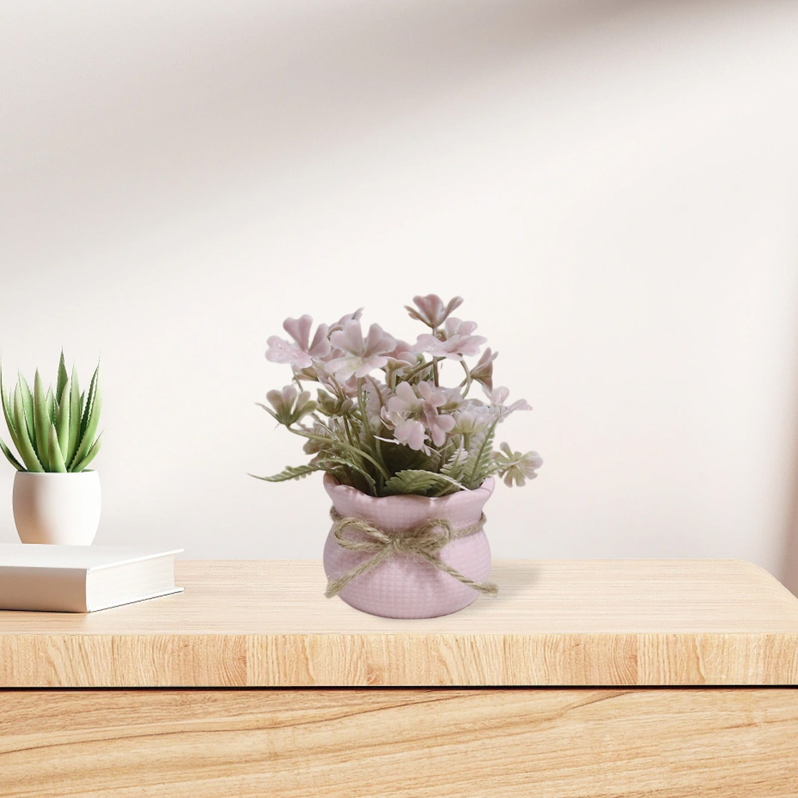 Artificial Pink Mini Potted Plant Set - Realistic Fake Flowers for Home ...