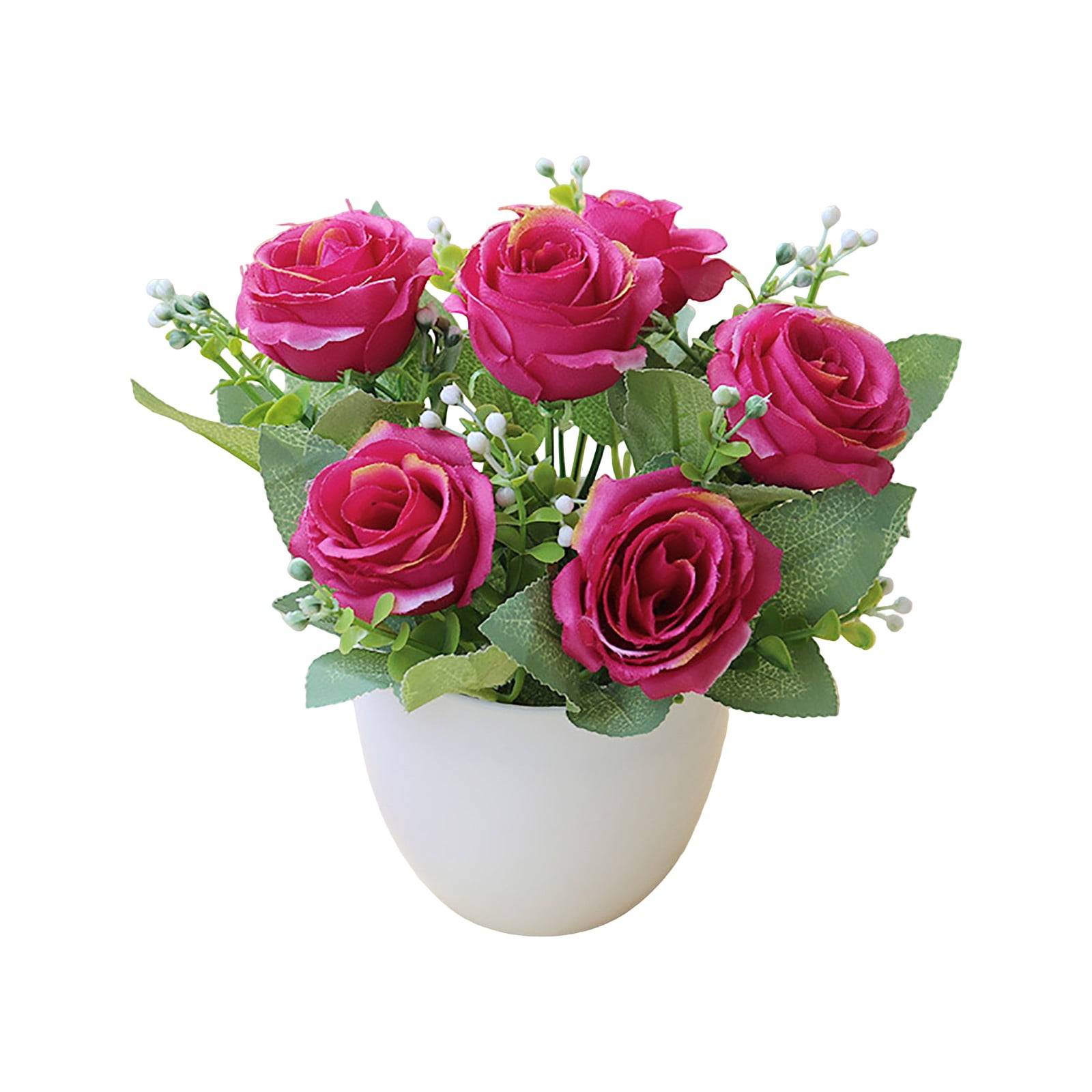 Artificial Pink Rose Bouquet with Pot, Realistic Faux Flowers for Home ...