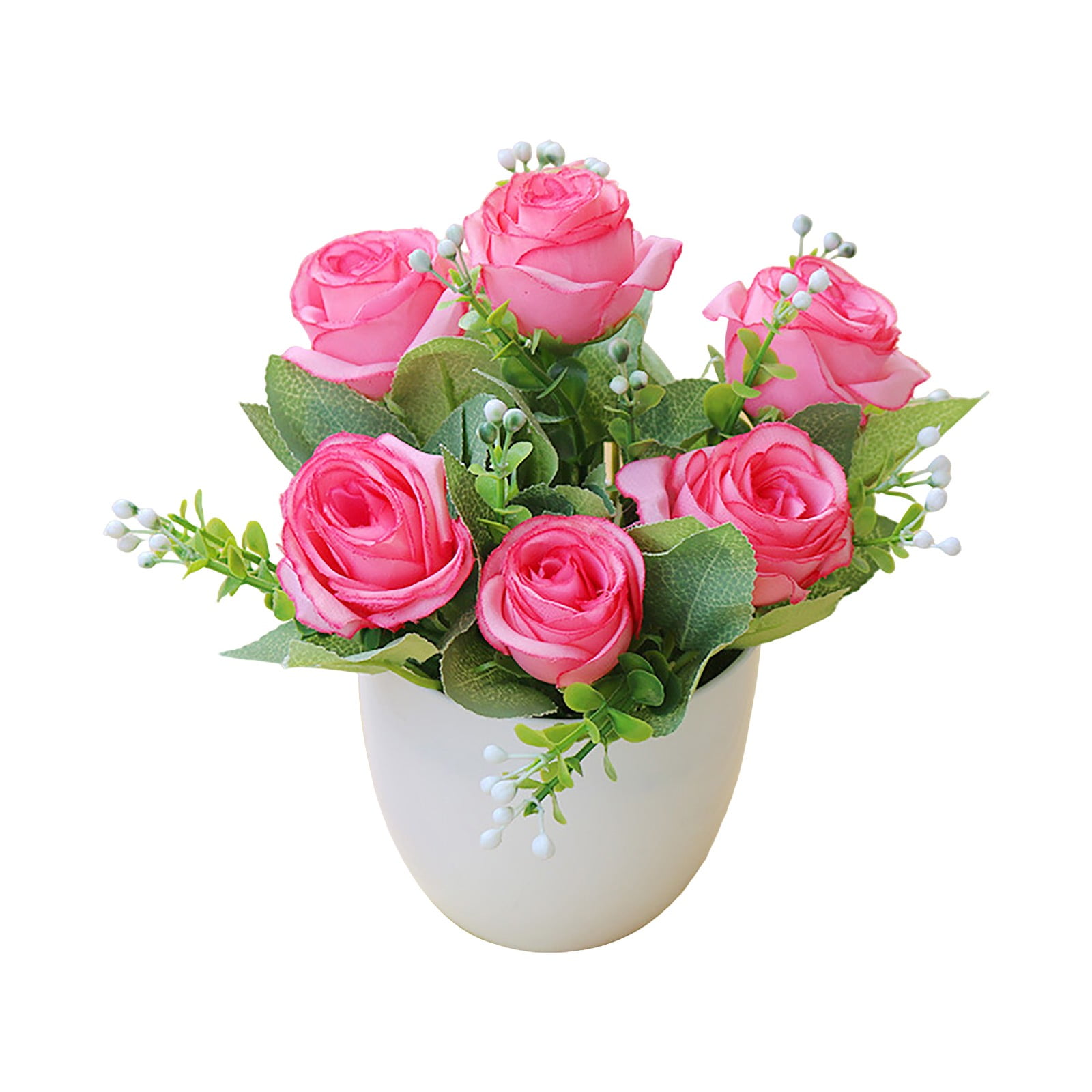 Artificial Pink Rose Flower Arrangement in White Ceramic Pot, Realistic ...