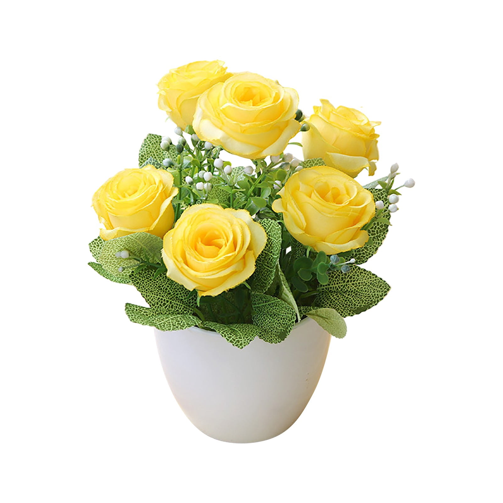Artificial Pink Rose Flower Arrangement in White Ceramic Pot for Home ...