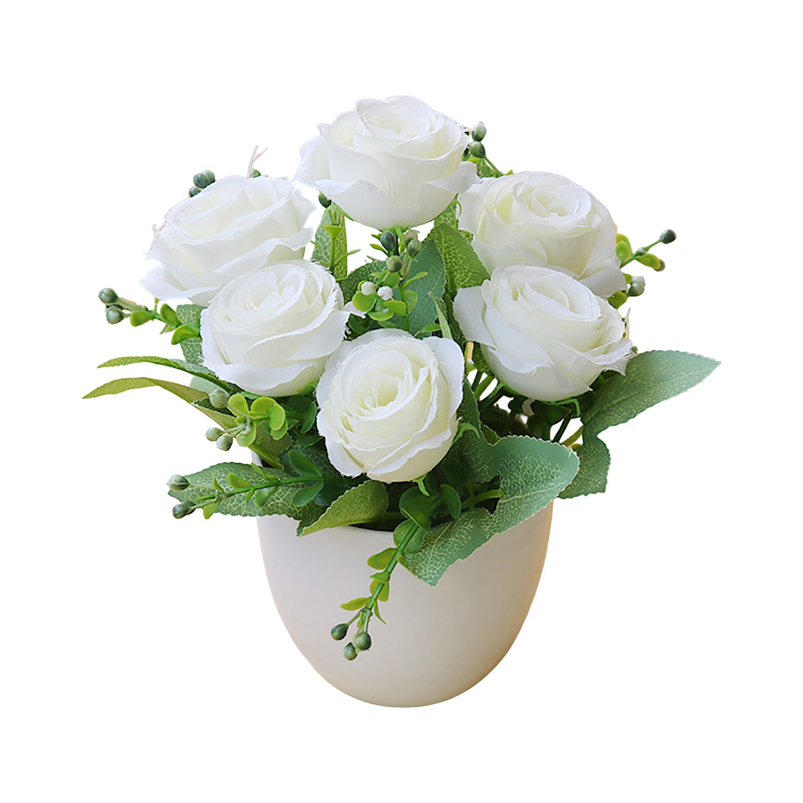 Artificial Pink Rose Flower Arrangement in White Pot Lifelike Silk ...