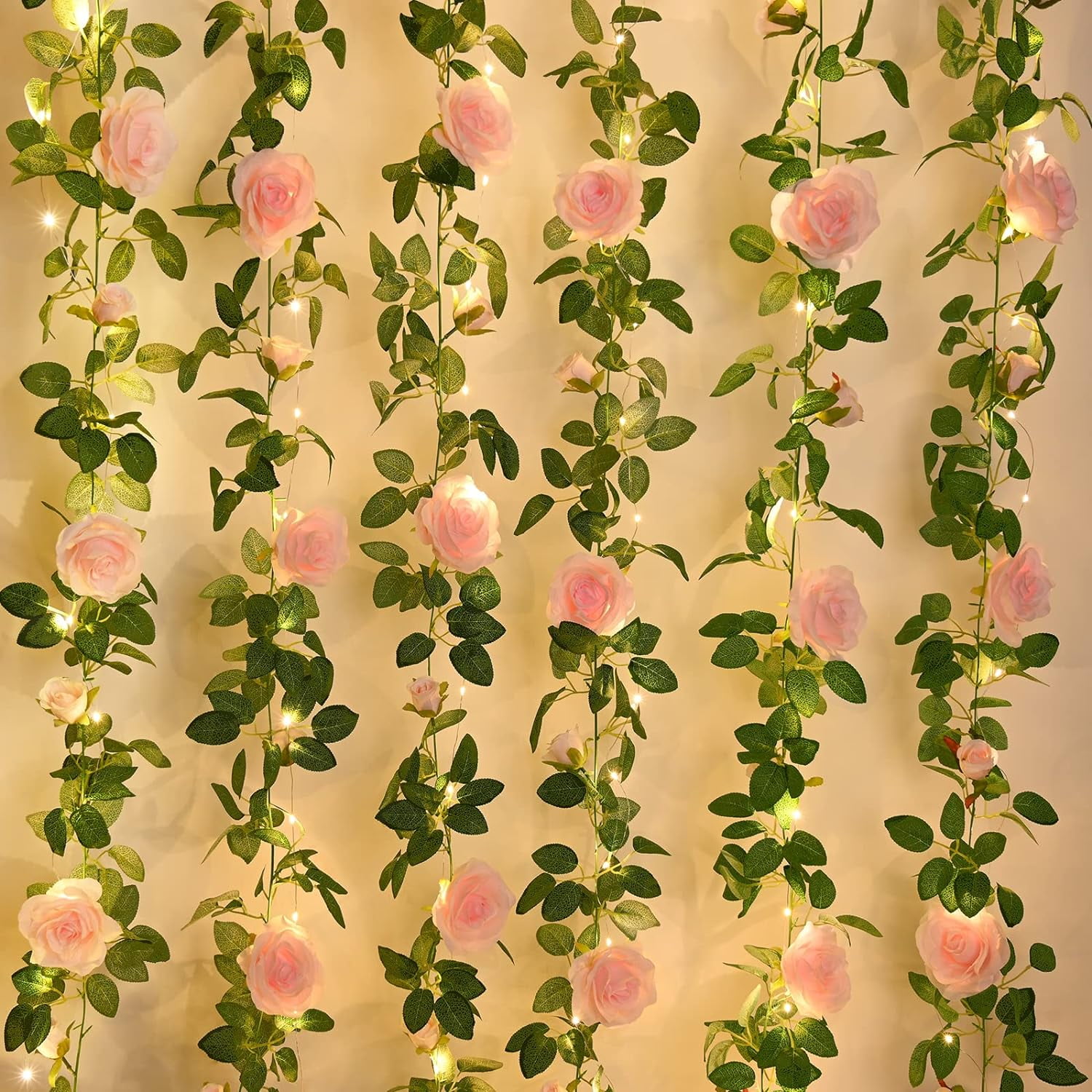 Artificial Pink Rose Garland, Fake Rose Vine Floral Garland with 33 Ft ...
