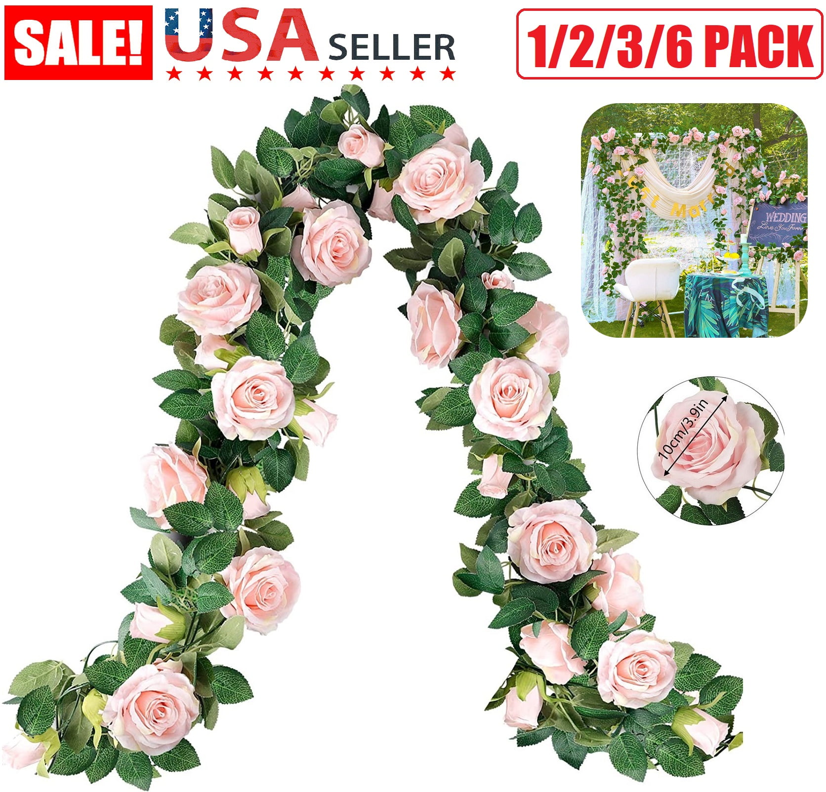 Artificial Pink Rose Garlands Silk Rose Vines Hanging Fake Flower Garland for Backdrop Wedding ...